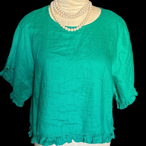 For Cynthia | Tops | For Cynthia Jade Green Short Sleeve Linen Blouse ...